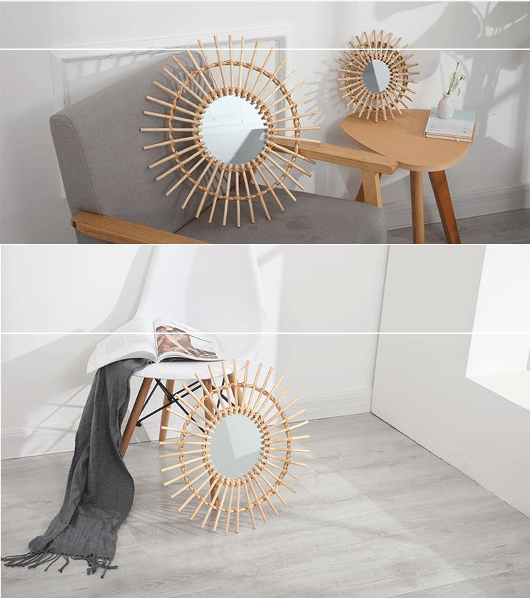 Buy quality Gold Weaving Decorative Mirror Nordic Primary Color Wicker ...