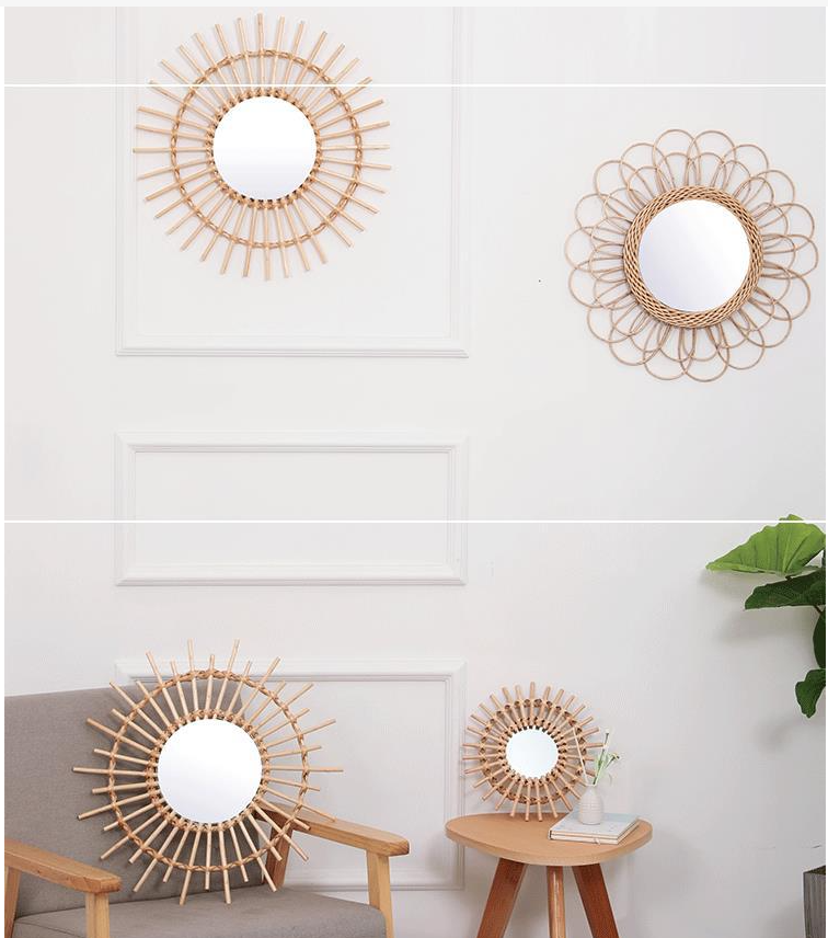 Buy quality Gold Weaving Decorative Mirror Nordic Primary Color Wicker ...